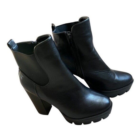 Moda | Shoes | Top Moda Dale Platform Heel Black Combat Boots Leather ...